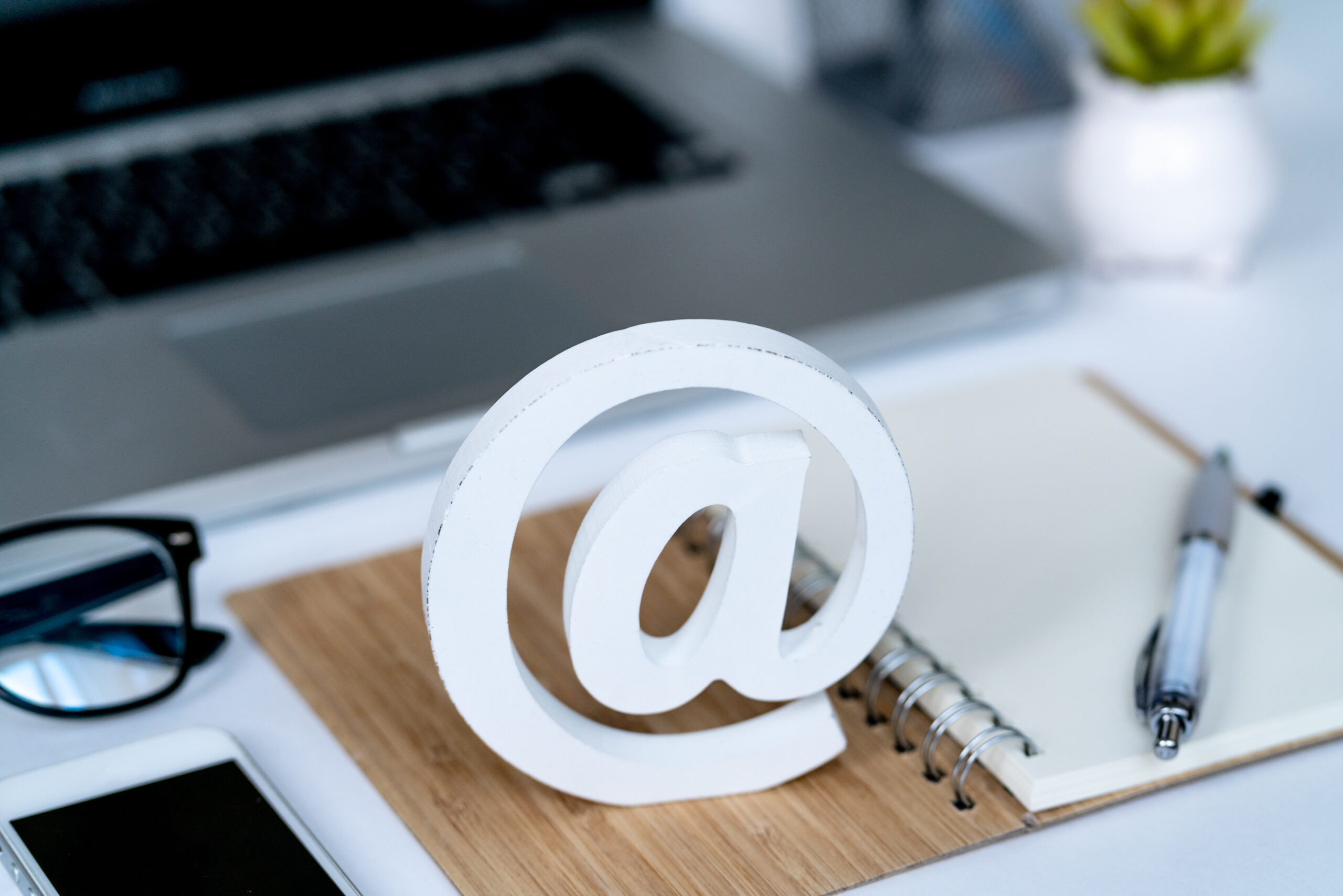 Email Comcept. Contact Us For Feedback. Desktop With Notepad, Sm ...